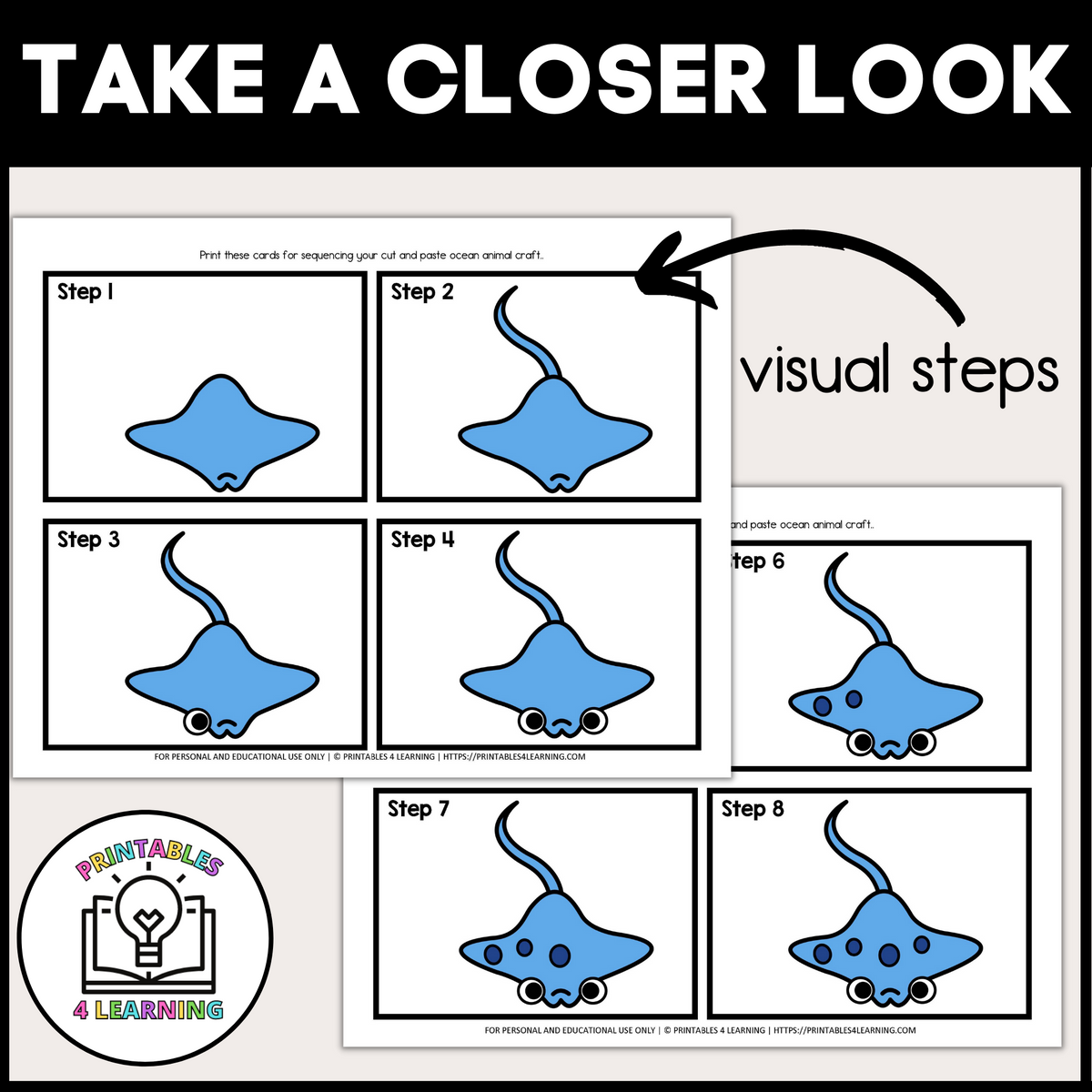 Manta Ray Cut and Paste Craft with Visual Directions – Printables 4 ...