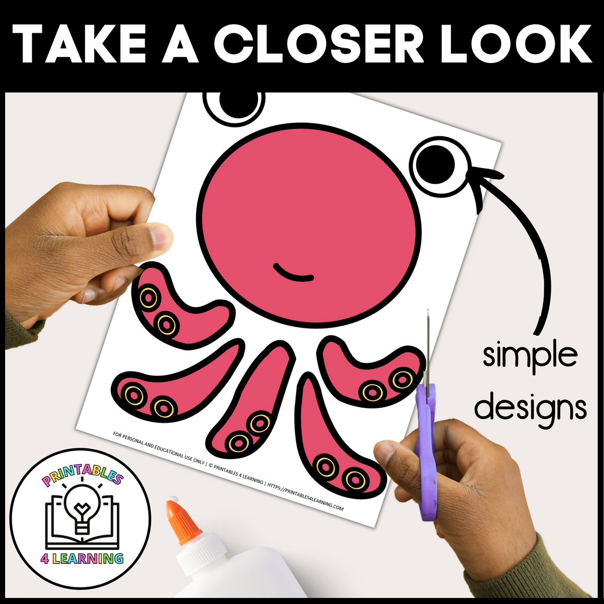 Octopus Cut and Paste Craft with Visual Directions – Printables 4 Learning