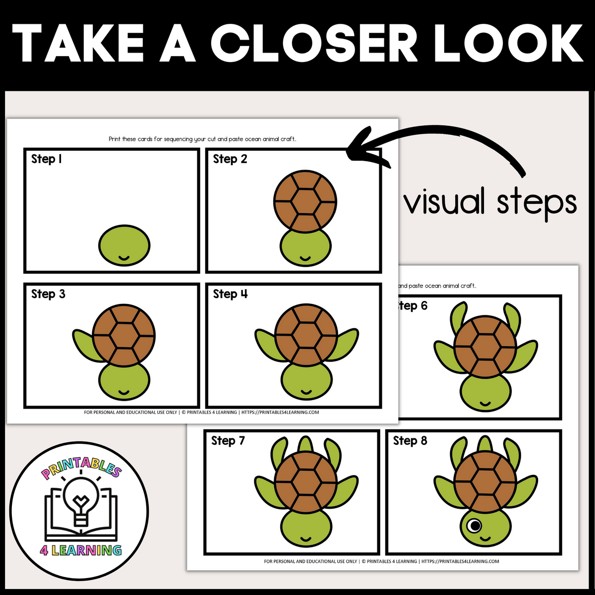 Sea Turtle Cut and Paste Craft with Visual Directions – Printables 4 ...