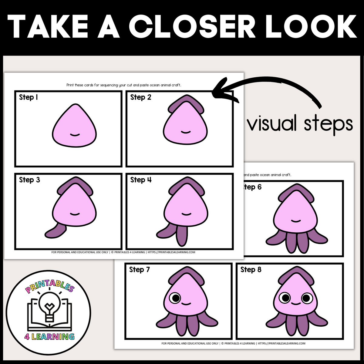 Squid Cut and Paste Craft with Visual Directions – Printables 4 Learning