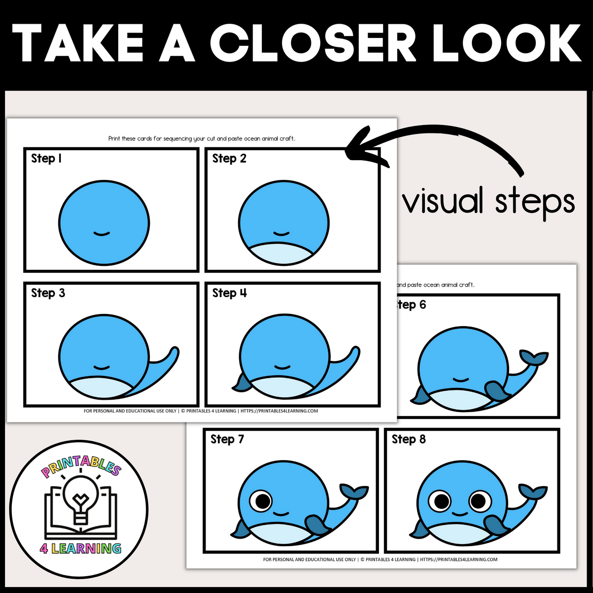 Whale Cut and Paste Craft with Visual Directions – Printables 4 Learning
