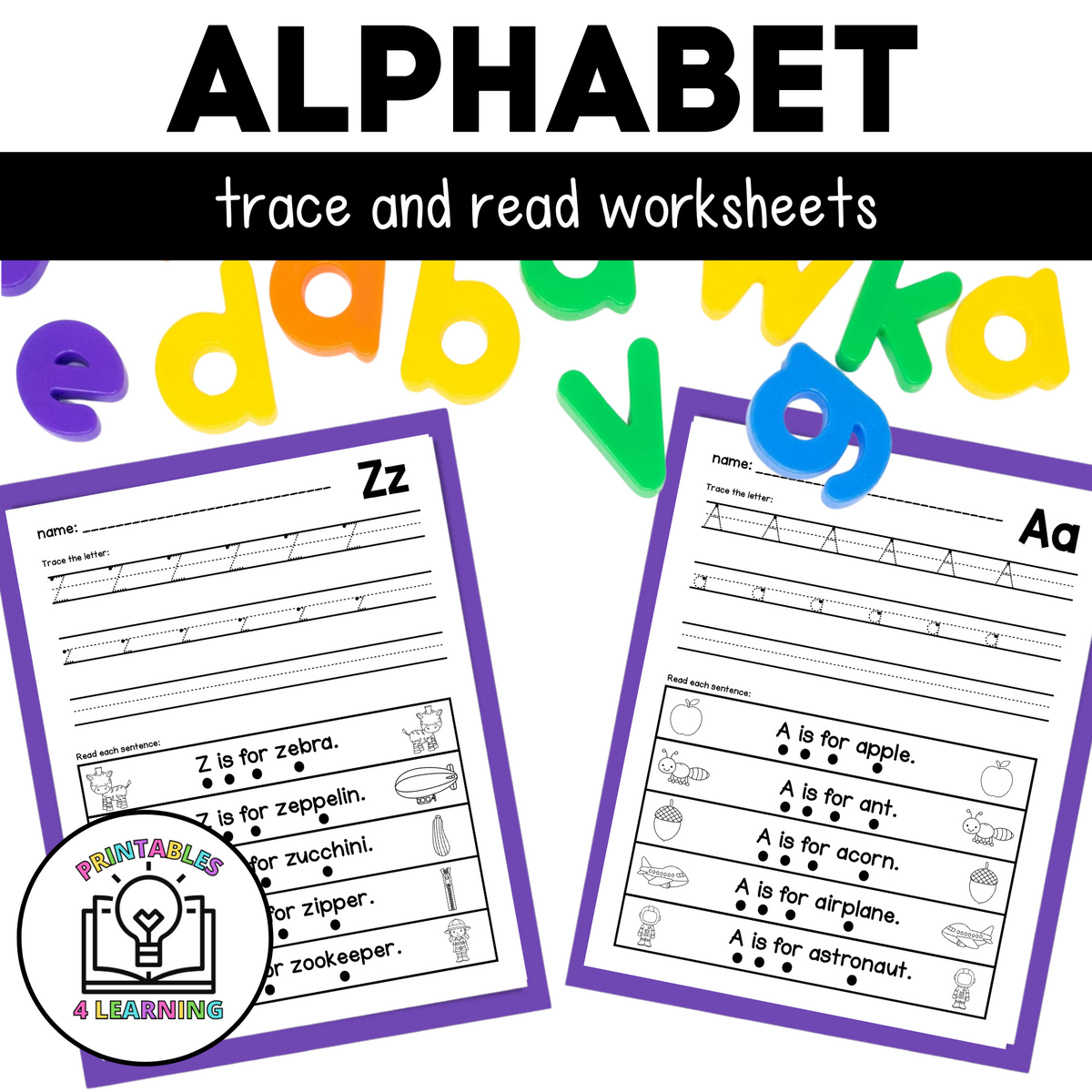 Alphabet Trace and Read Worksheets – Printables 4 Learning