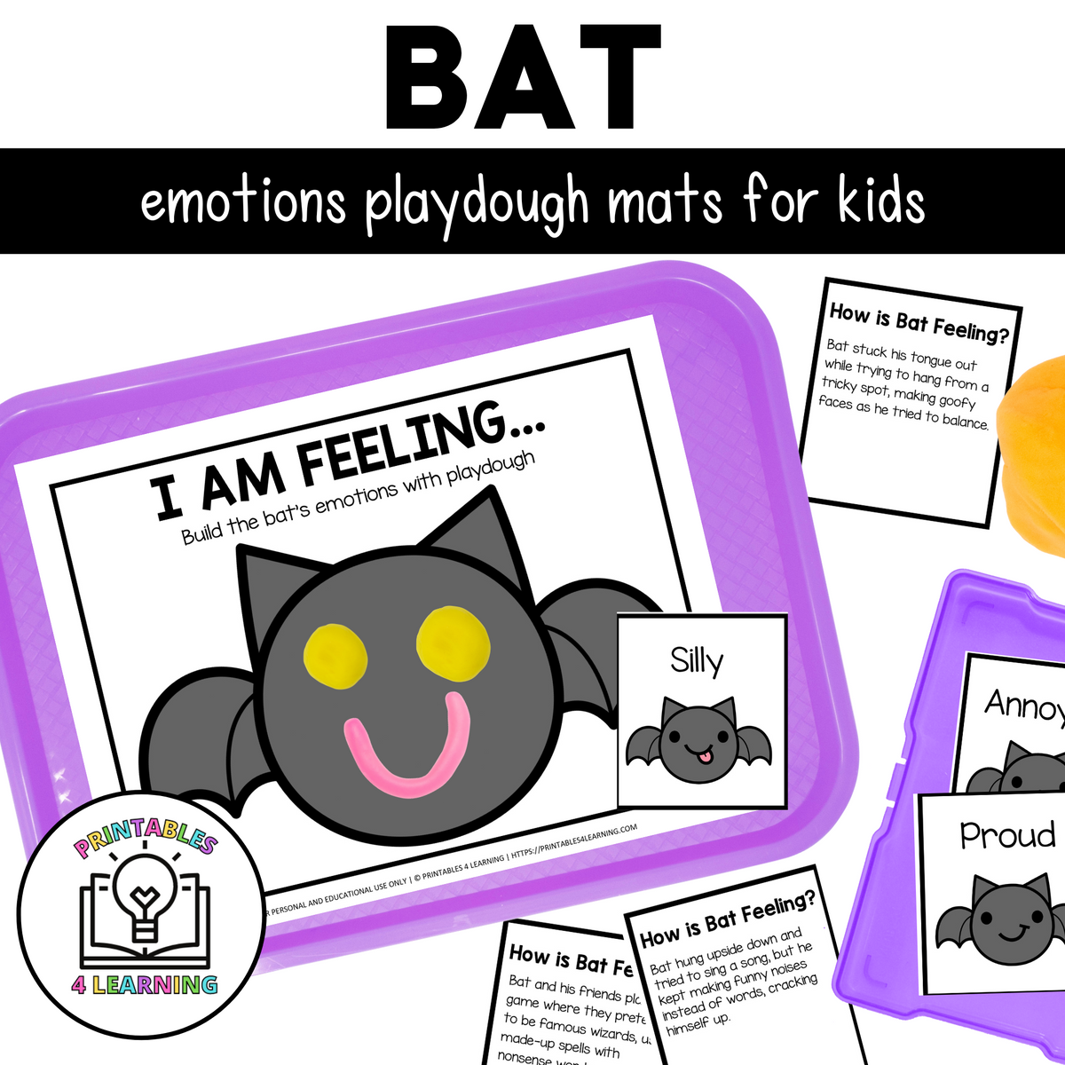 Bat Emotions Playdough Mats - Halloween SEL Activity & Emotion Playdou ...