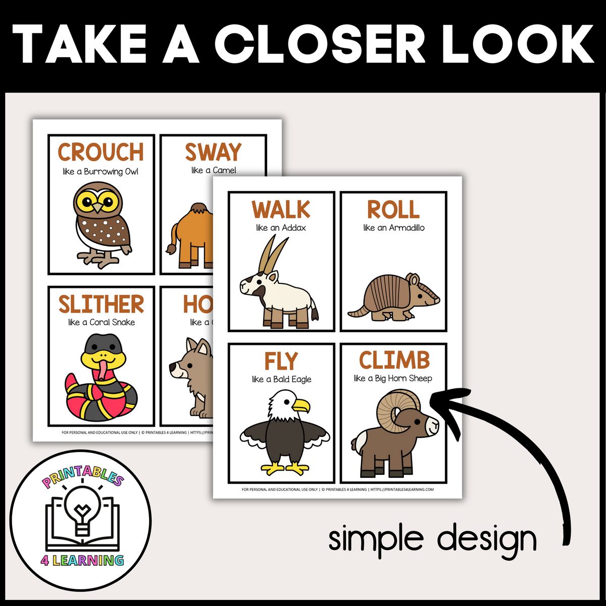 Desert Animal Movement Cards for Brain Break Activities – Printables 4 ...