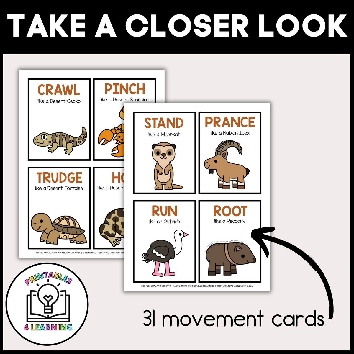 Desert Animal Movement Cards for Brain Break Activities – Printables 4 ...
