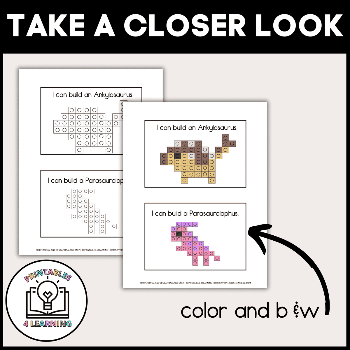 Dinosaur Snap Cube Task Box – Printables 4 Learning