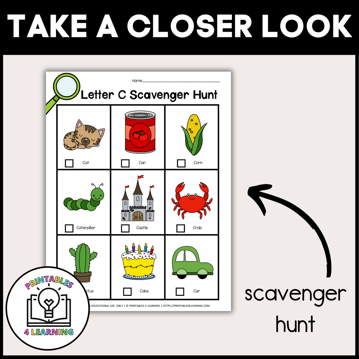 Letter C Scavenger Hunt Packet – Printables 4 Learning
