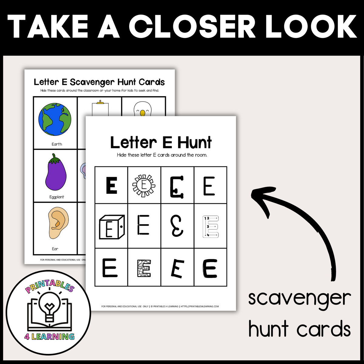 Letter E Scavenger Hunt Packet – Printables 4 Learning