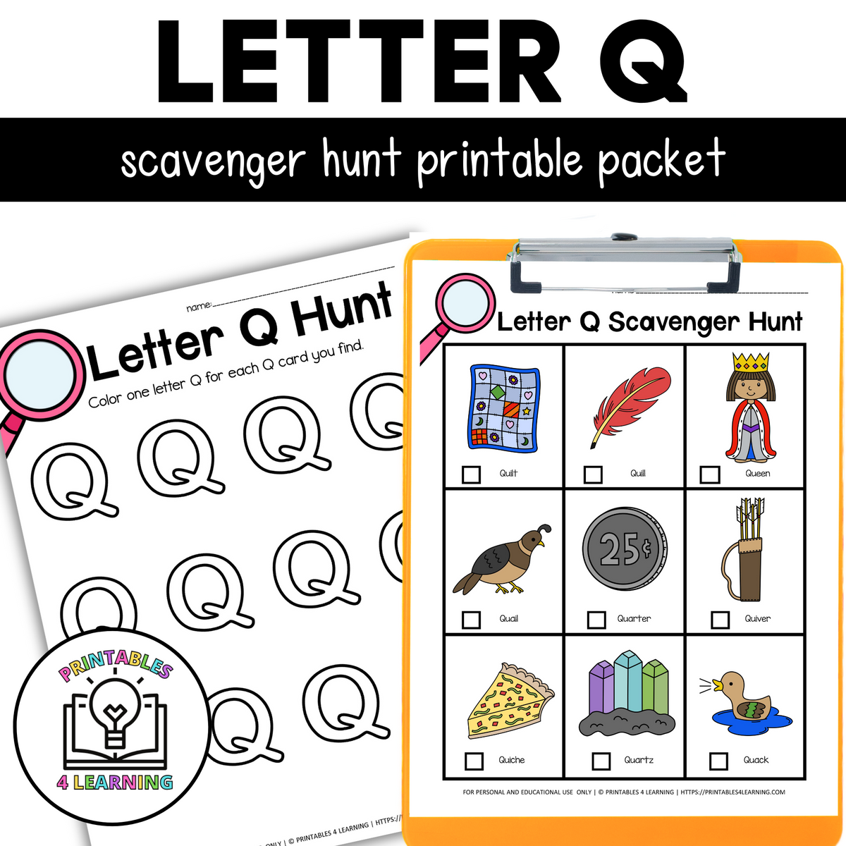 Letter Q Scavenger Hunt Packet – Printables 4 Learning