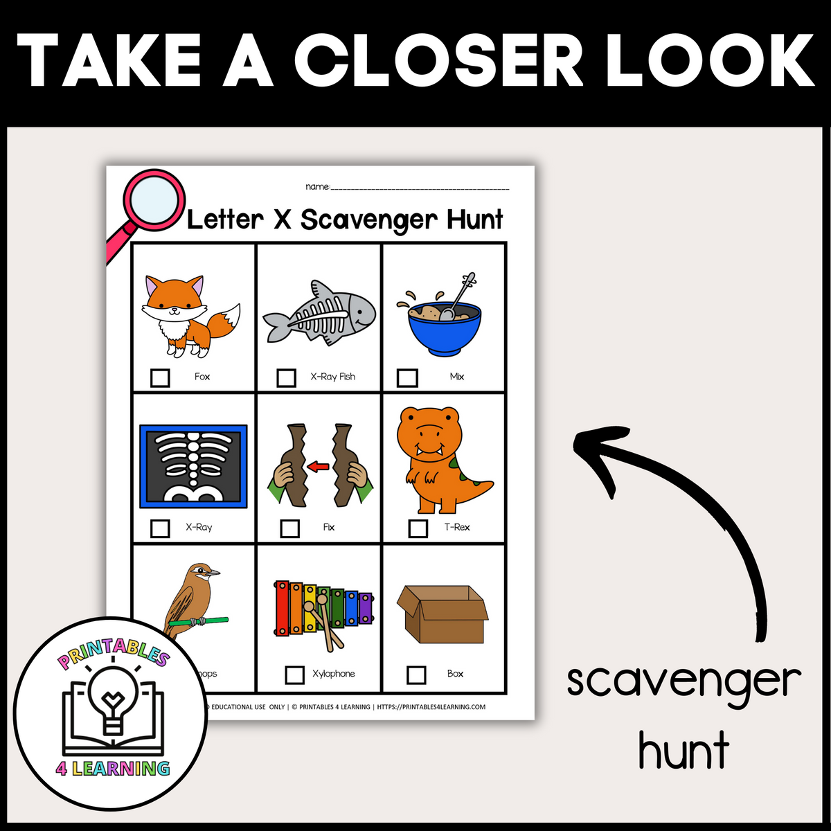 Letter X Scavenger Hunt Packet – Printables 4 Learning
