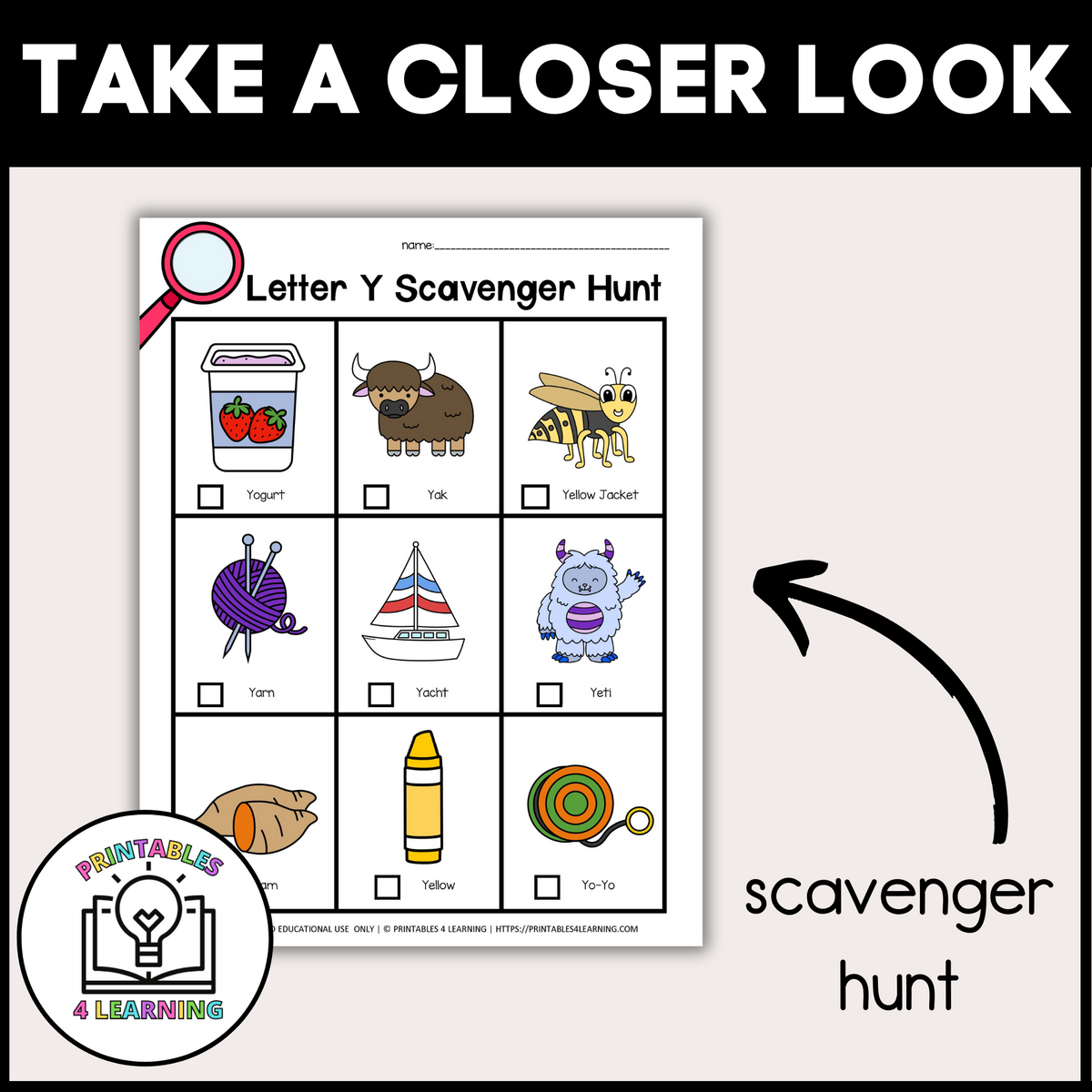 Letter Y Scavenger Hunt Packet – Printables 4 Learning