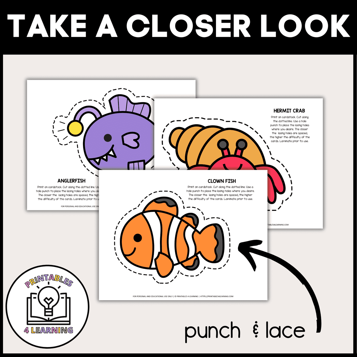 Ocean Lacing Cards – Printables 4 Learning