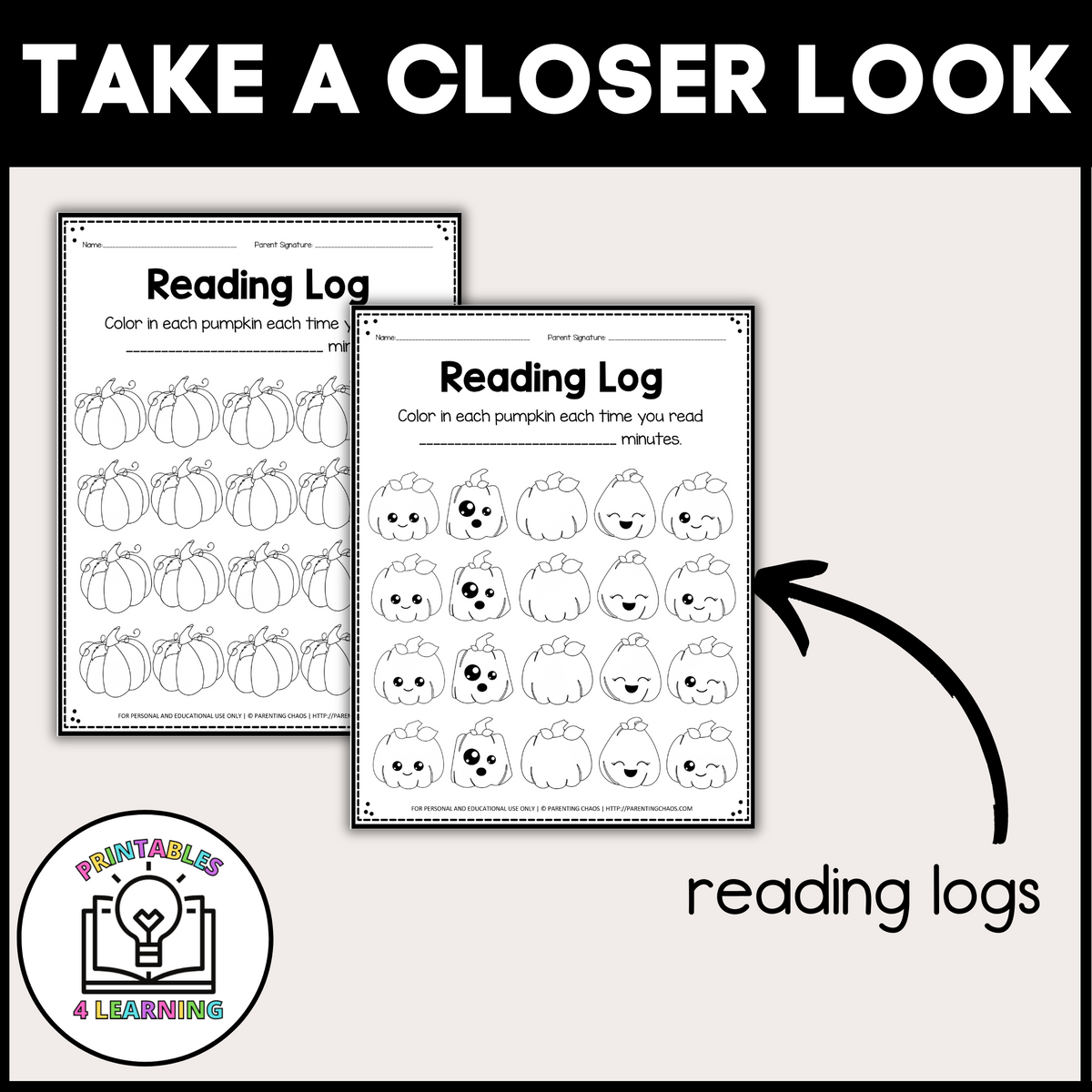 Editable Reading Log: Pumpkin Books for Kids with Parent Handout ...