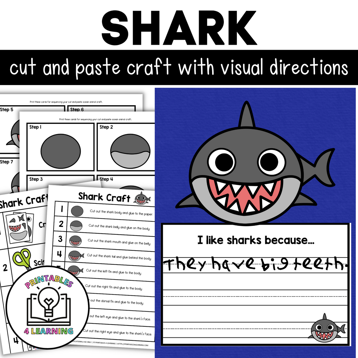 Shark Cut and Paste Craft with Visual Directions – Printables 4 Learning