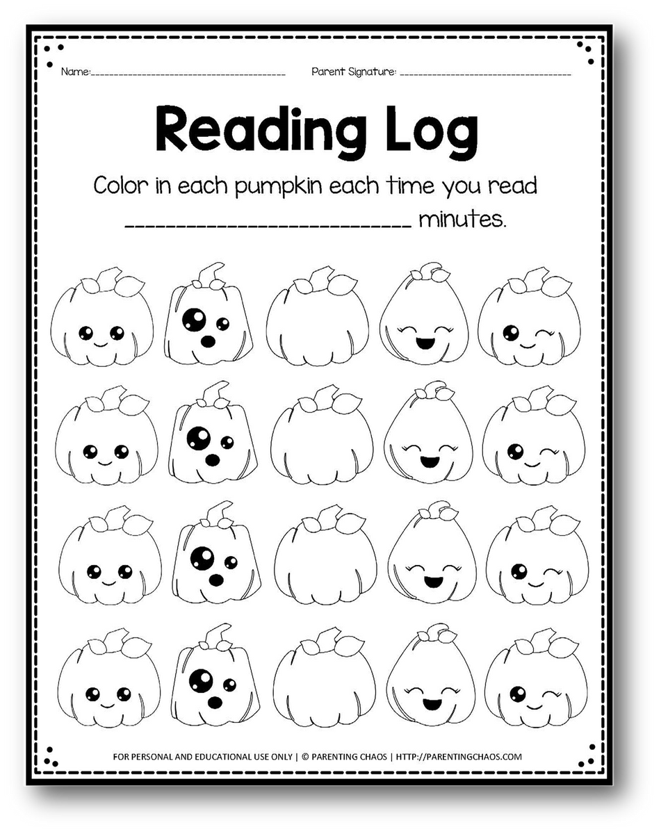 Editable Reading Log: Pumpkin Books for Kids with Parent Handout ...