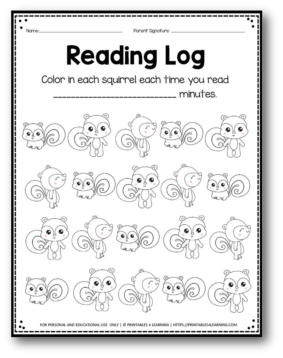 Editable Reading Log: Squirrel Books for Kids with Parent Handout ...