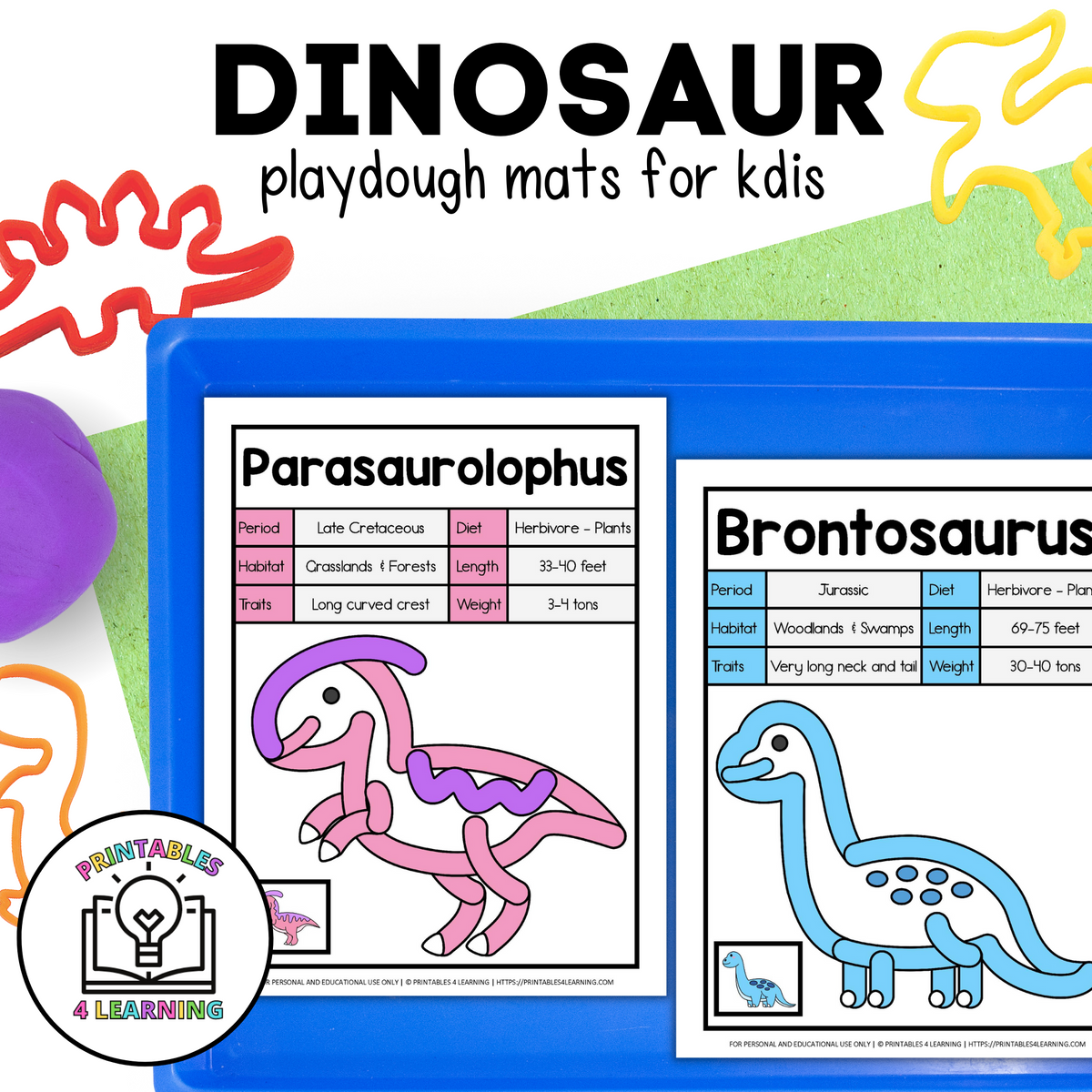 Dinosaur Playdough Mats – Printables 4 Learning