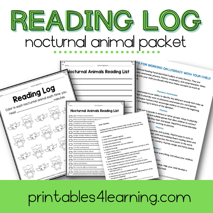 Editable Reading Log: Nocturnal Animal Books for Kids with Parent Hand ...