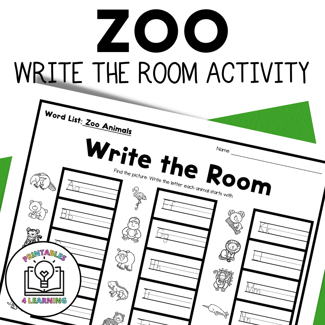 Zoo Animal Write the Room from A to Z – Printables 4 Learning