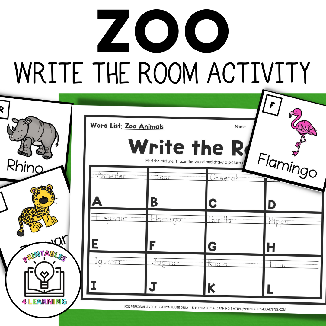 Zoo Animal Write the Room from A to Z – Printables 4 Learning