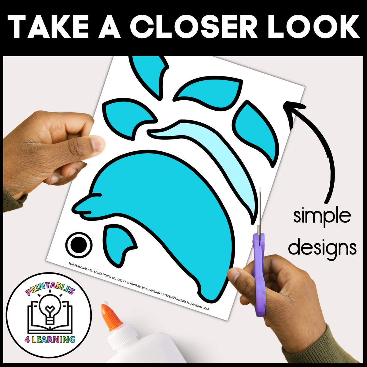Dolphin Cut and Paste Craft with Visual Directions – Printables 4 Learning