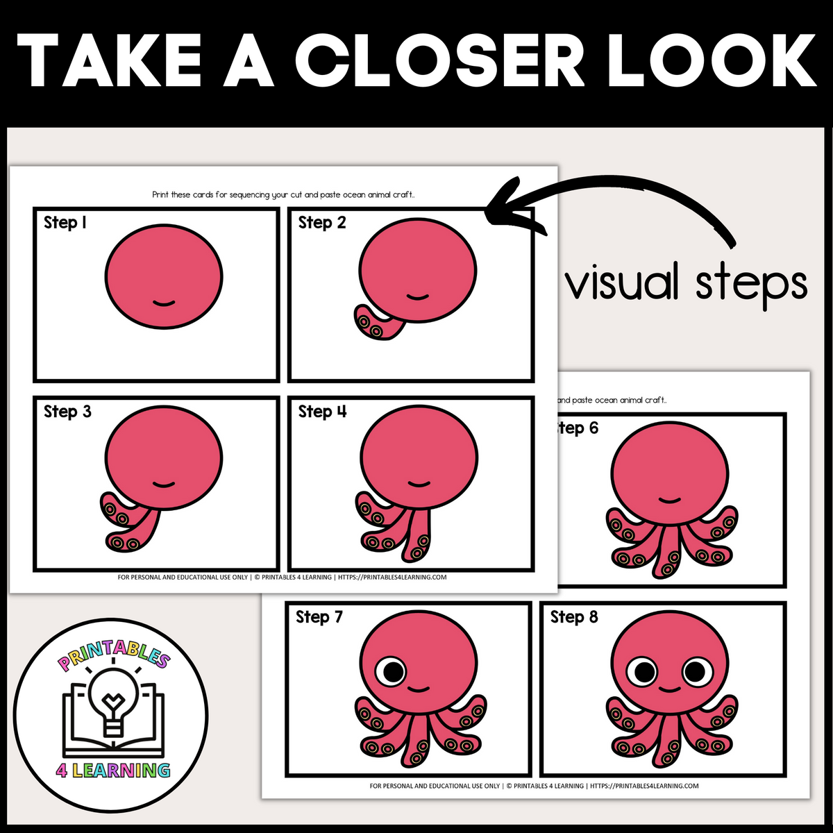 Octopus Cut and Paste Craft with Visual Directions – Printables 4 Learning