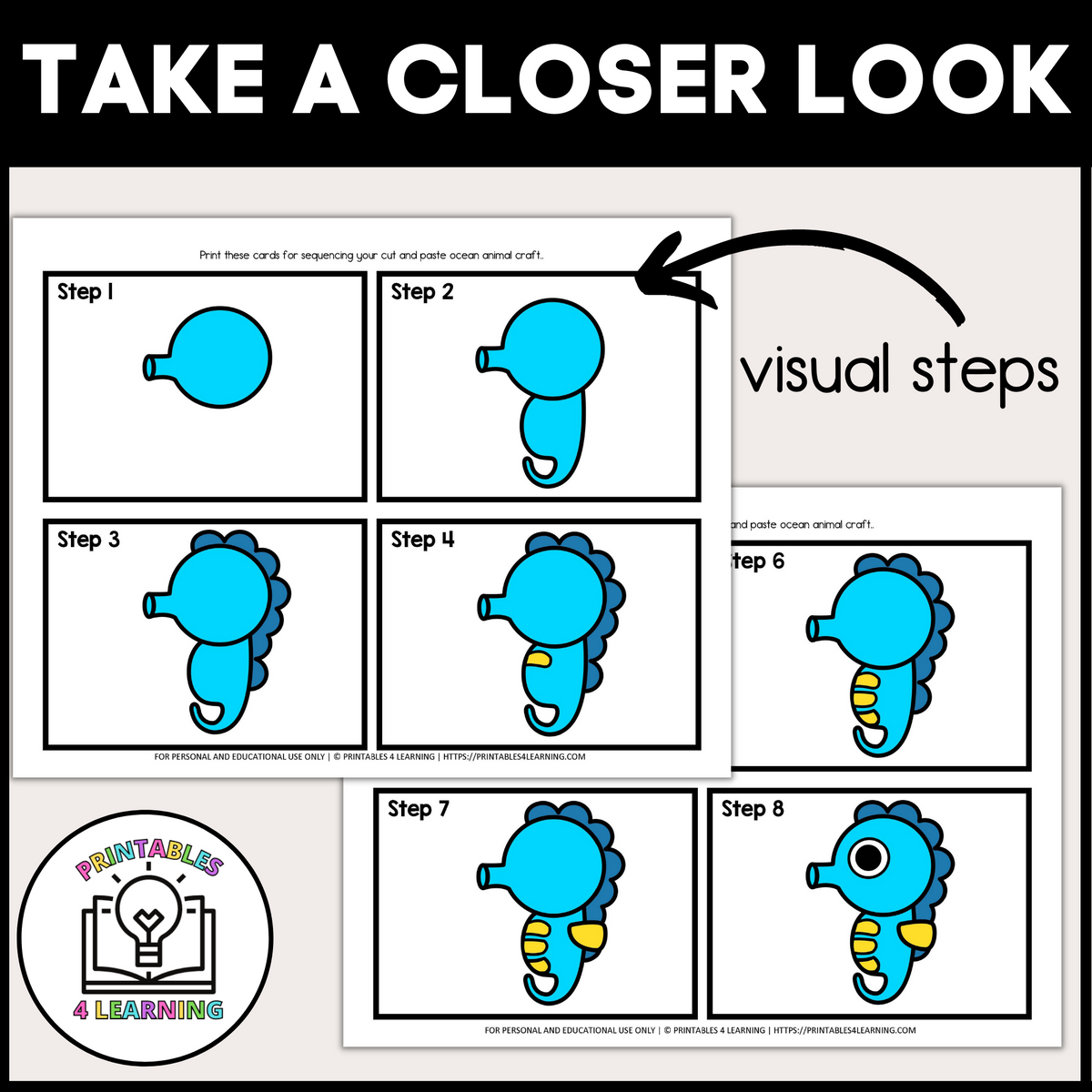 Seahorse Cut and Paste Craft with Visual Directions – Printables 4 Learning