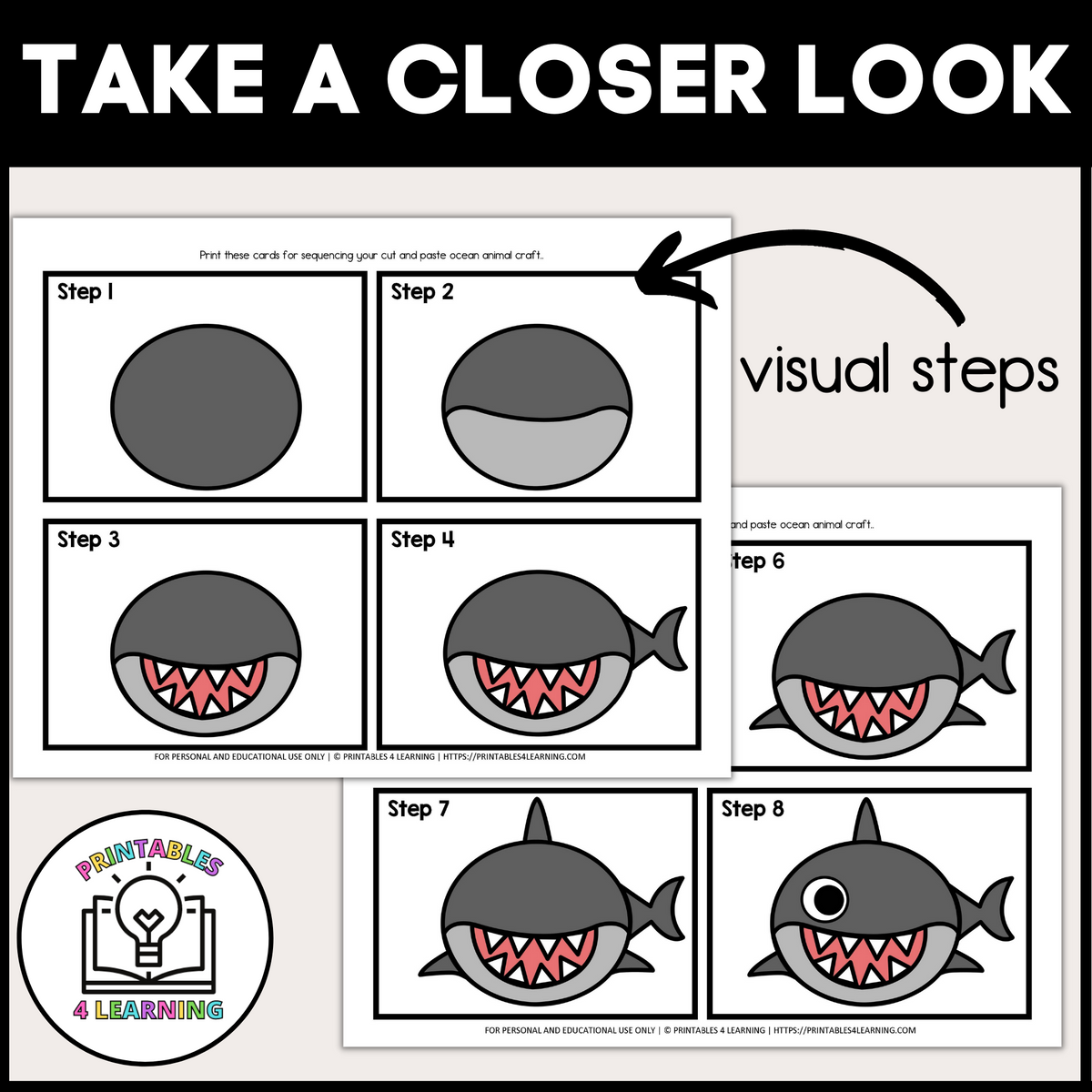 Shark Cut and Paste Craft with Visual Directions – Printables 4 Learning