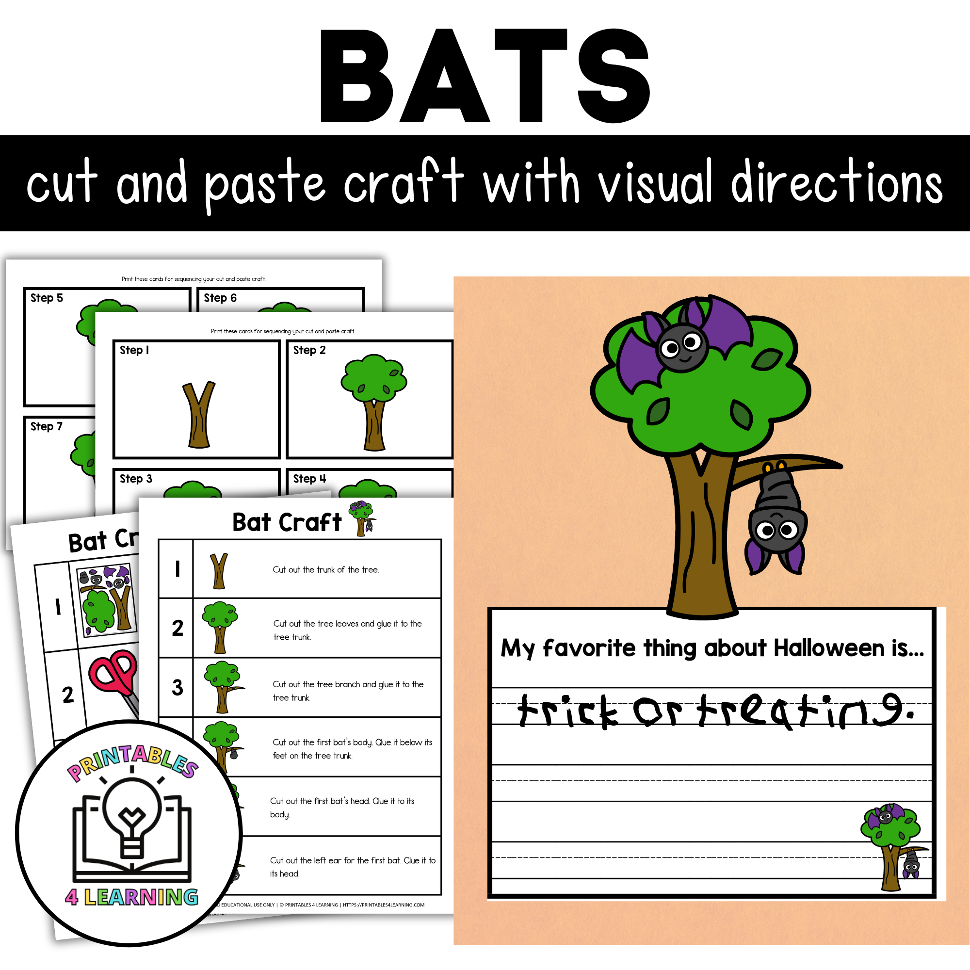 Halloween Bat Cut and Paste Craft with Visual Directions - Printables 4 ...