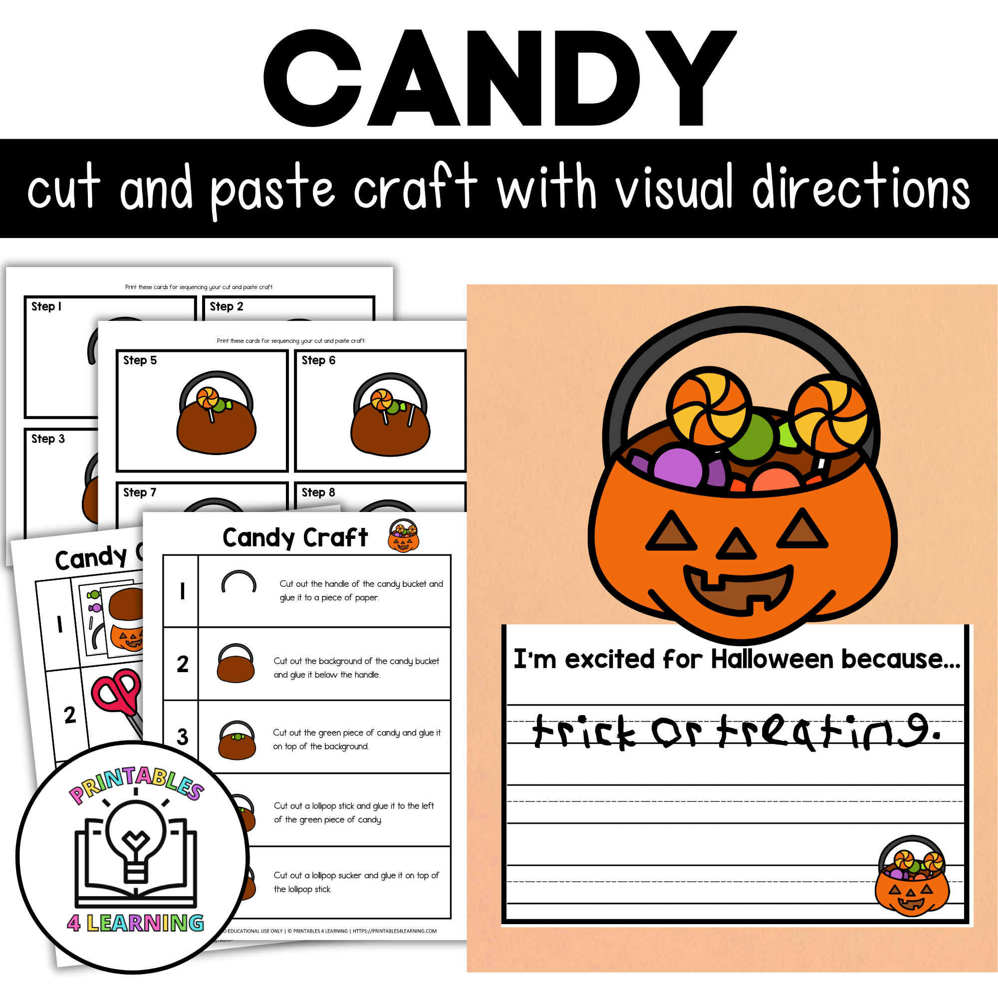 Halloween Candy Cut and Paste Craft with Visual Directions - Printables ...