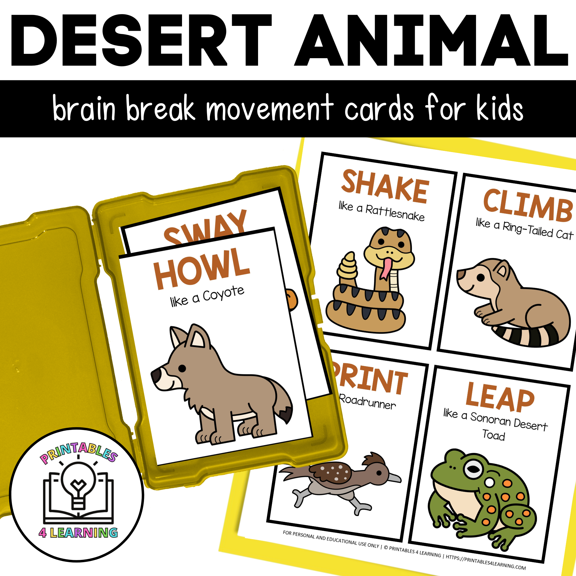 Desert Animal Movement Cards for Brain Break Activities – Printables 4 ...