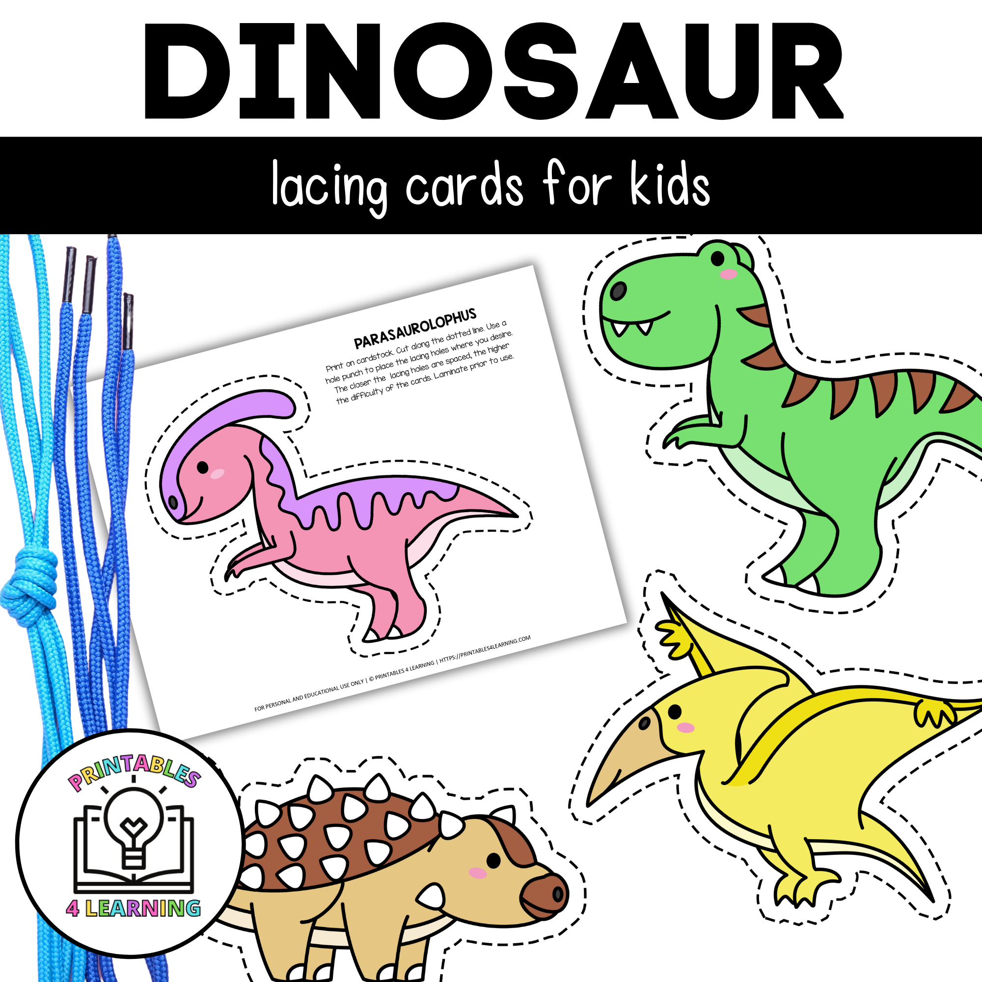 Dinosaur Lacing Cards - Printables 4 Learning