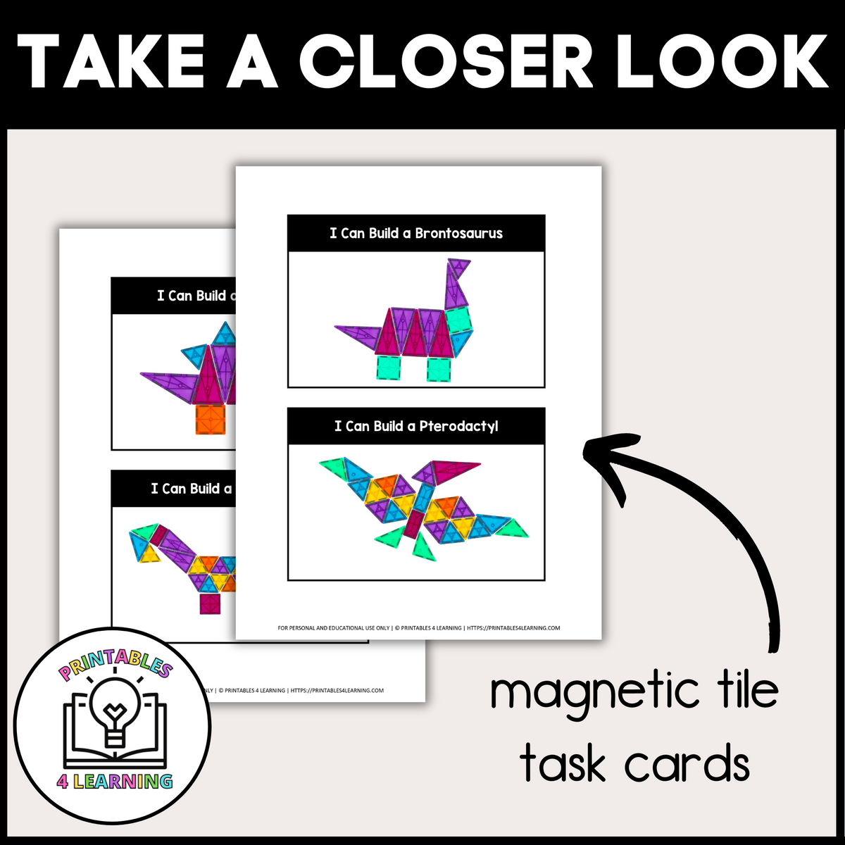 Dinosaur Magnetic Tile Task Cards – Printables 4 Learning