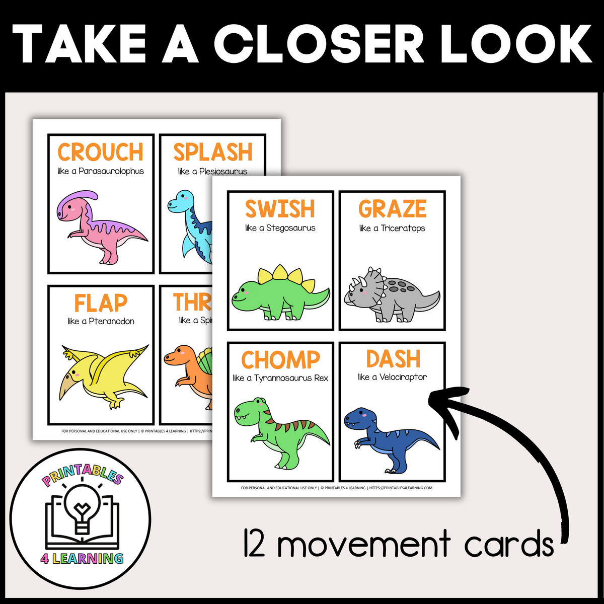 Dinosaur Movement Cards for Brain Break Activities – Printables 4 Learning