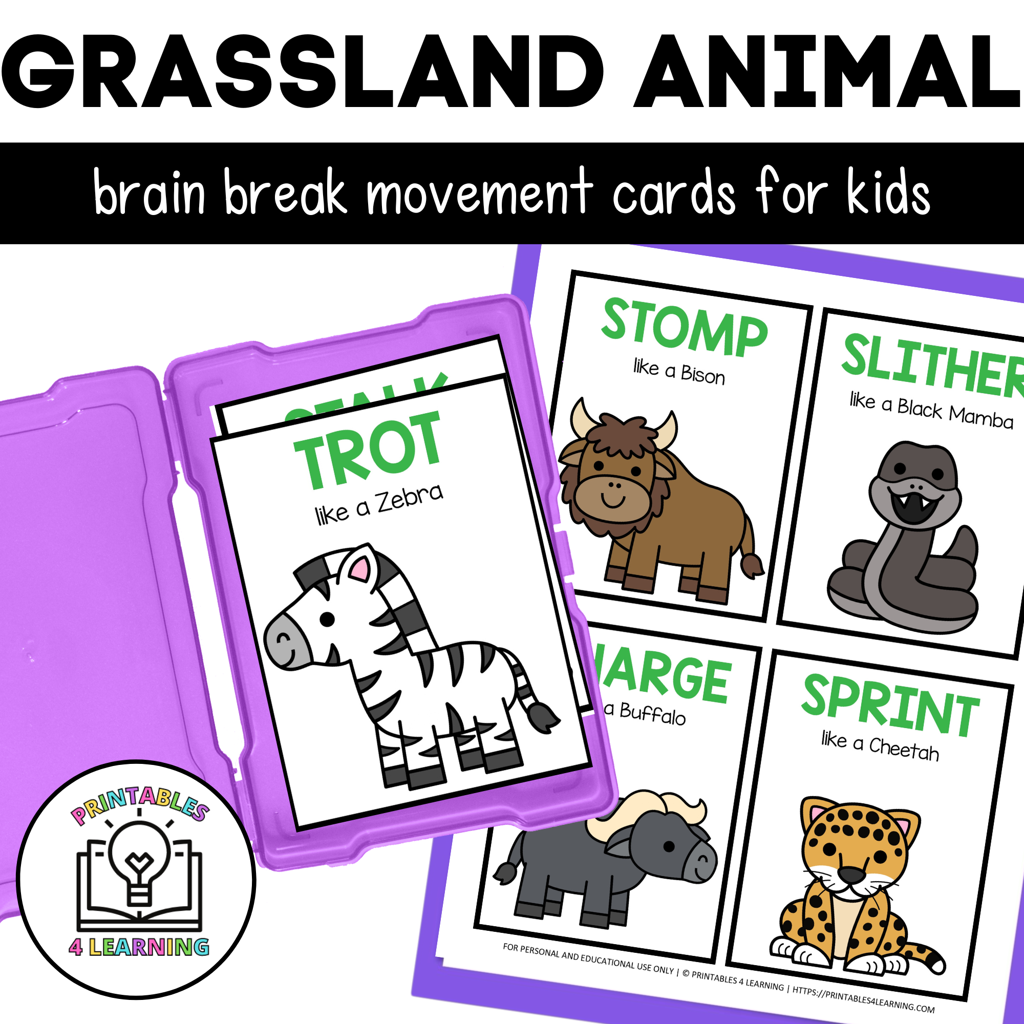 Grassland Animal Movement Cards for Brain Break Activities - Printables ...