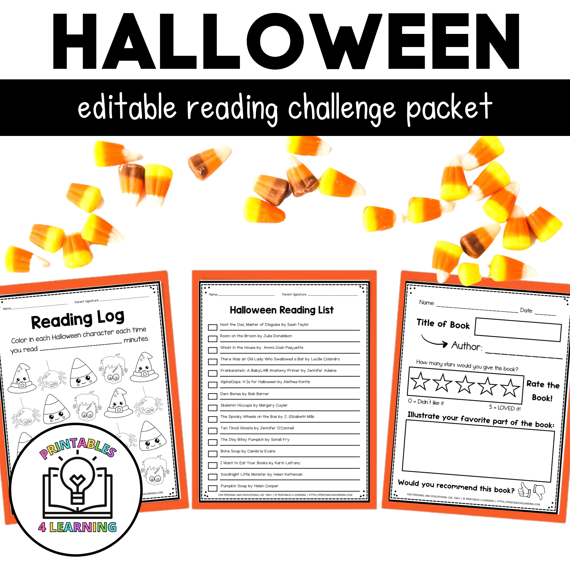 Editable Reading Log: Halloween Books for Kids with Parent Handout ...