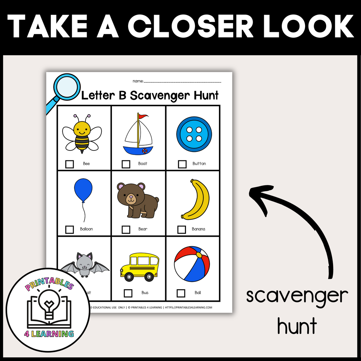 Letter B Scavenger Hunt Packet – Printables 4 Learning