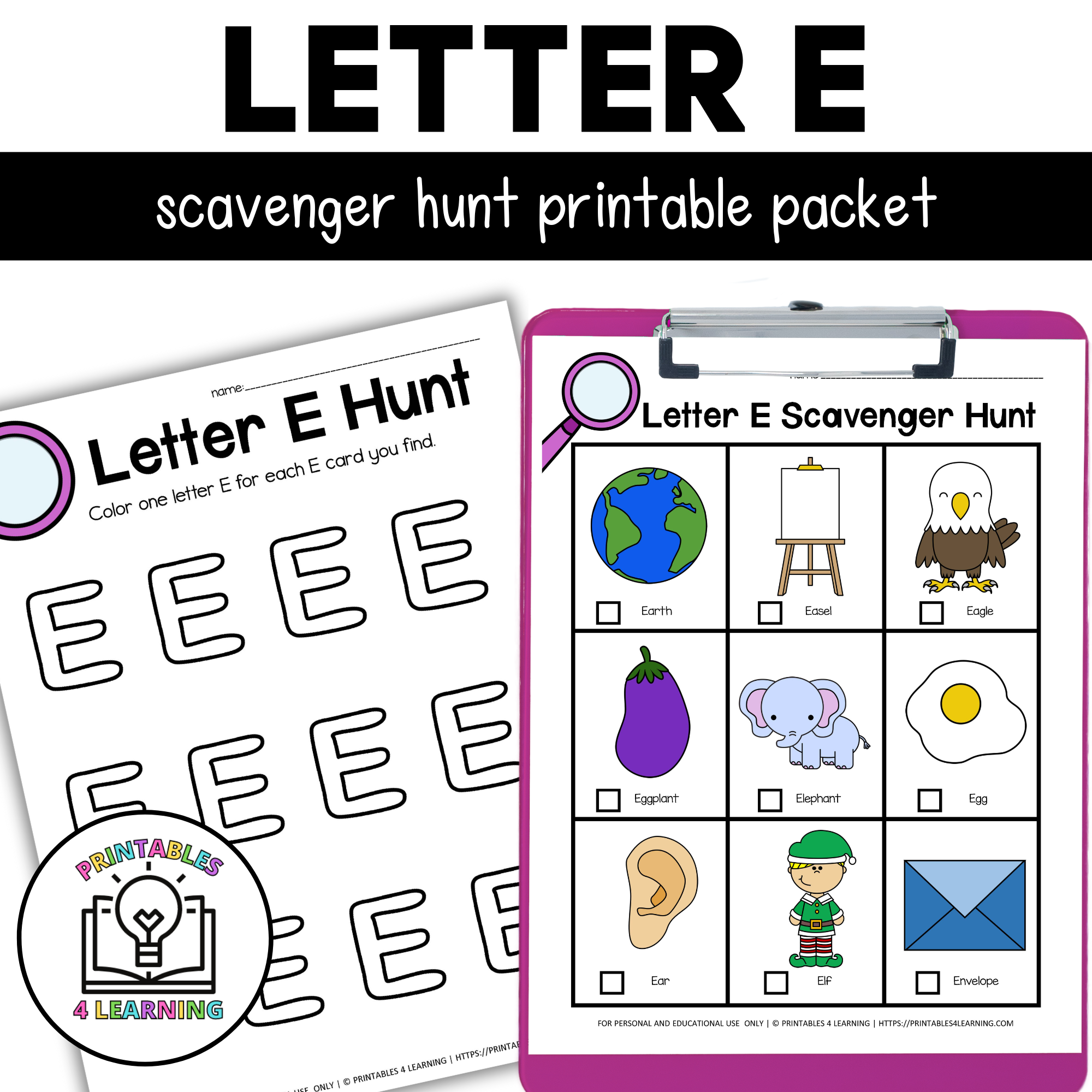 Letter E Scavenger Hunt Packet - Printables 4 Learning