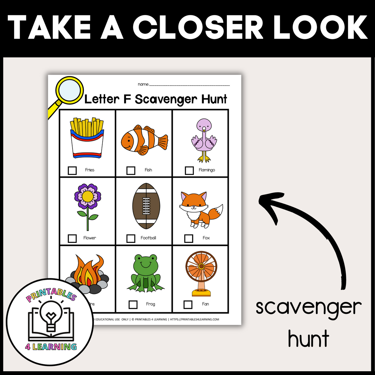 Letter F Scavenger Hunt Packet – Printables 4 Learning