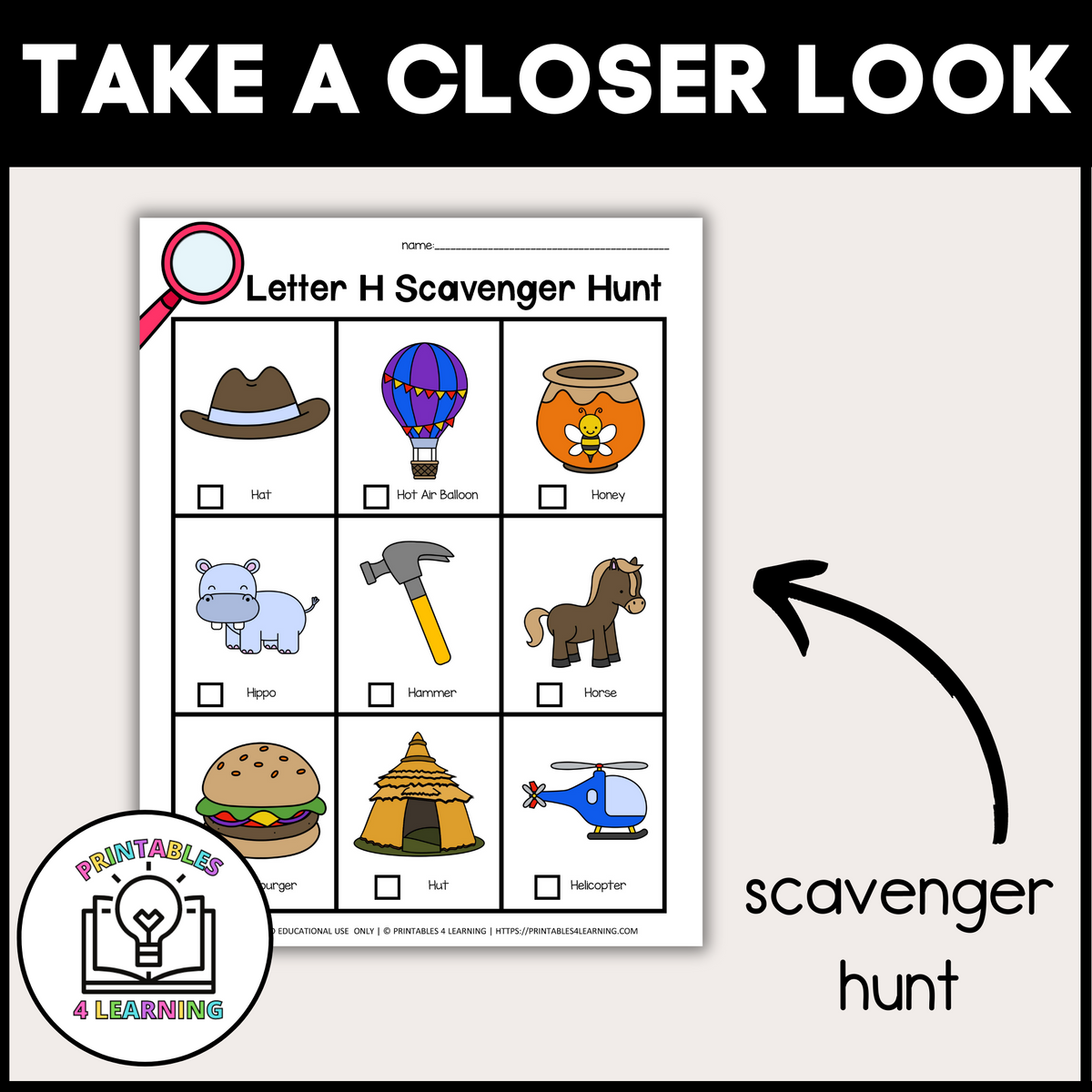 Letter H Scavenger Hunt Packet – Printables 4 Learning