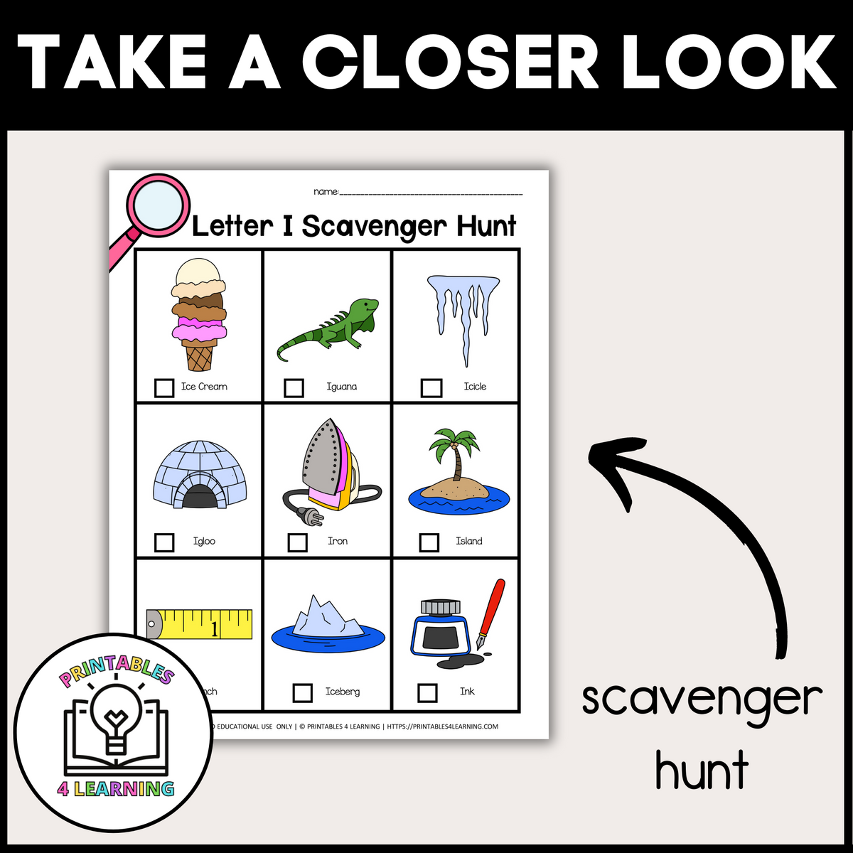 Letter I Scavenger Hunt Packet – Printables 4 Learning