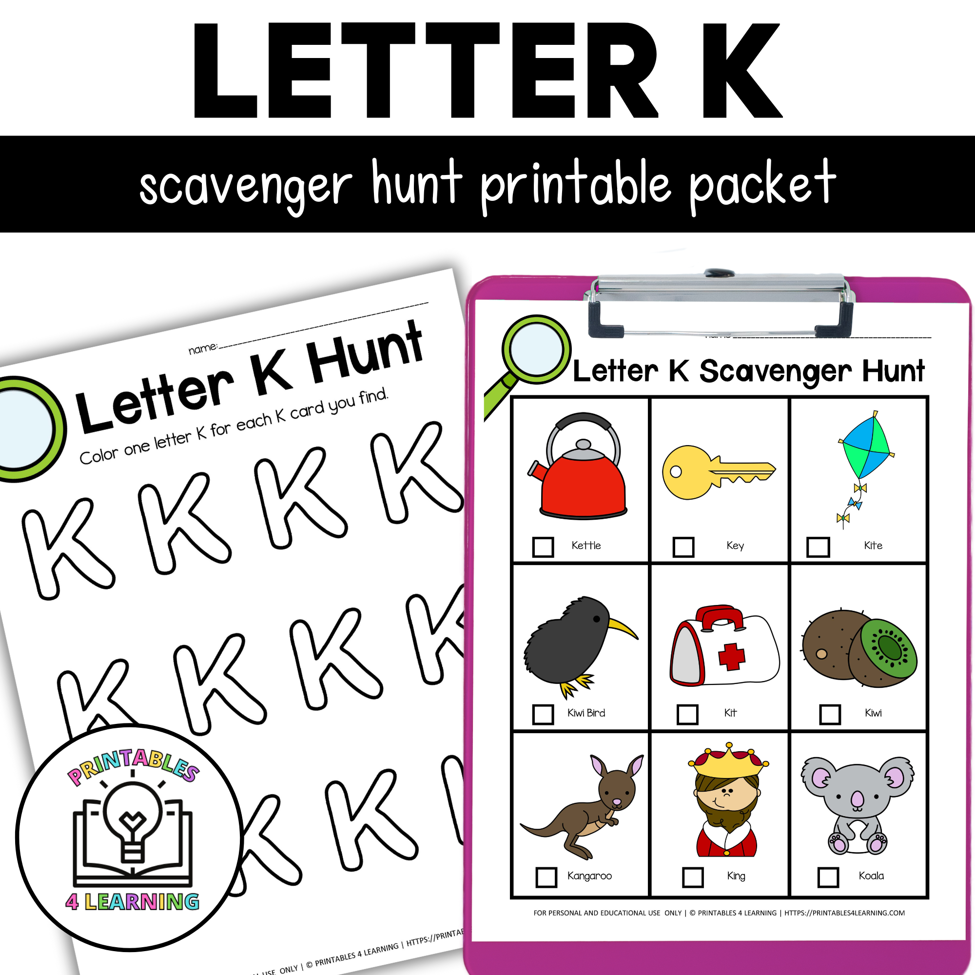 Letter K Scavenger Hunt Packet - Printables 4 Learning