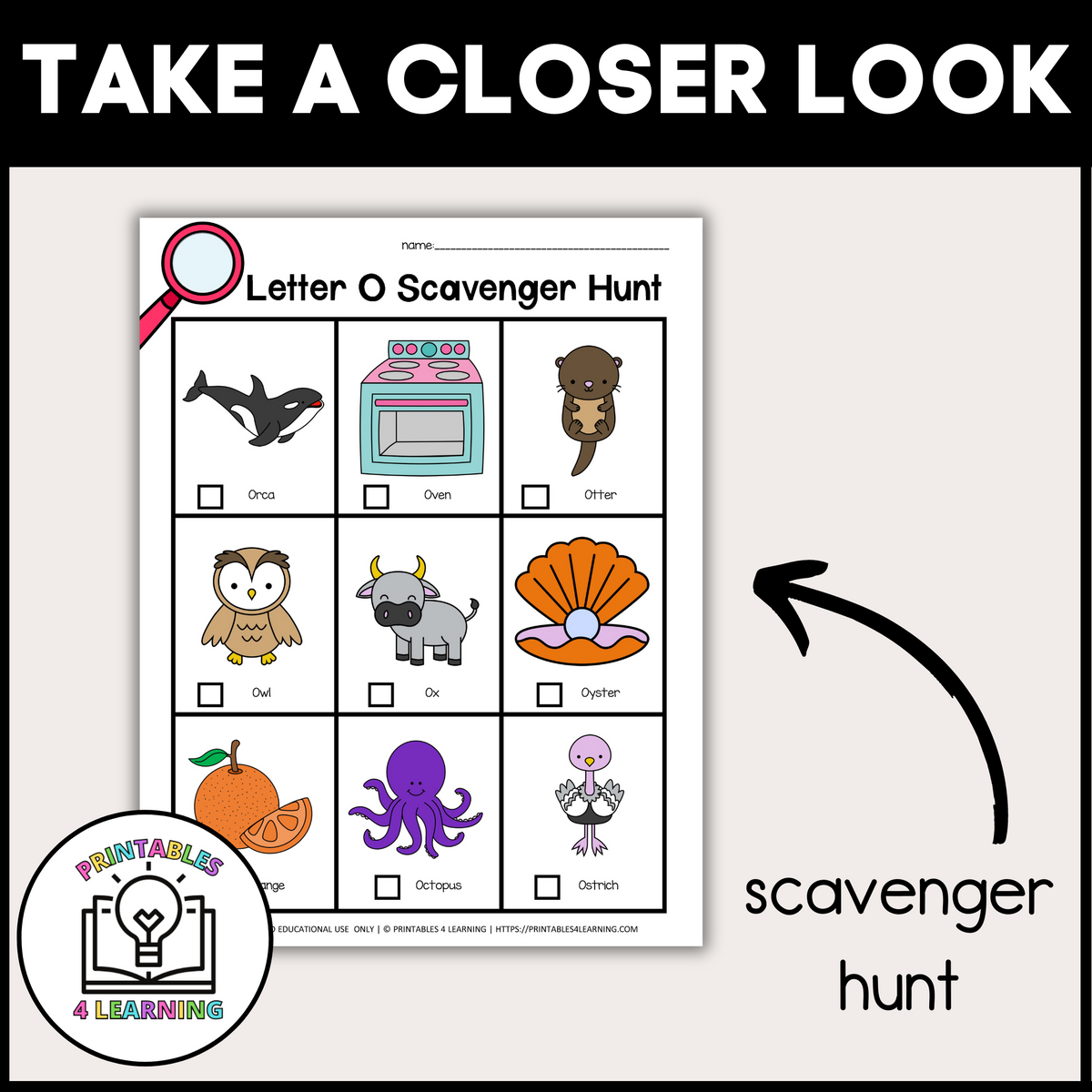 Letter O Scavenger Hunt Packet – Printables 4 Learning