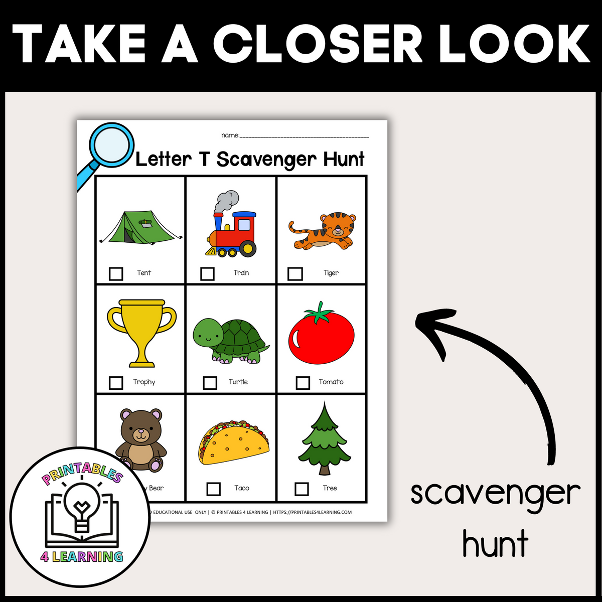 Letter T Scavenger Hunt Packet – Printables 4 Learning