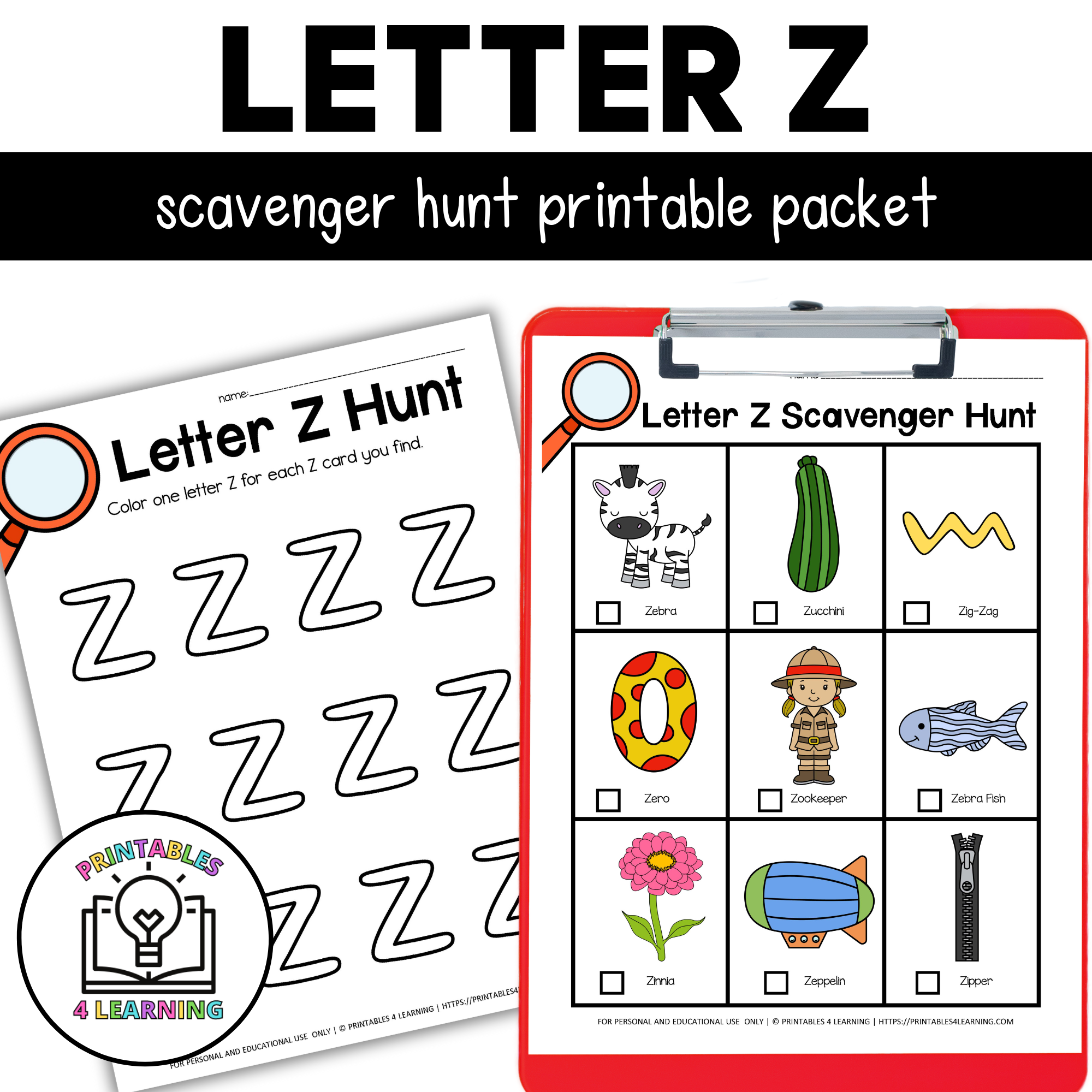 Letter Z Scavenger Hunt Packet – Printables 4 Learning