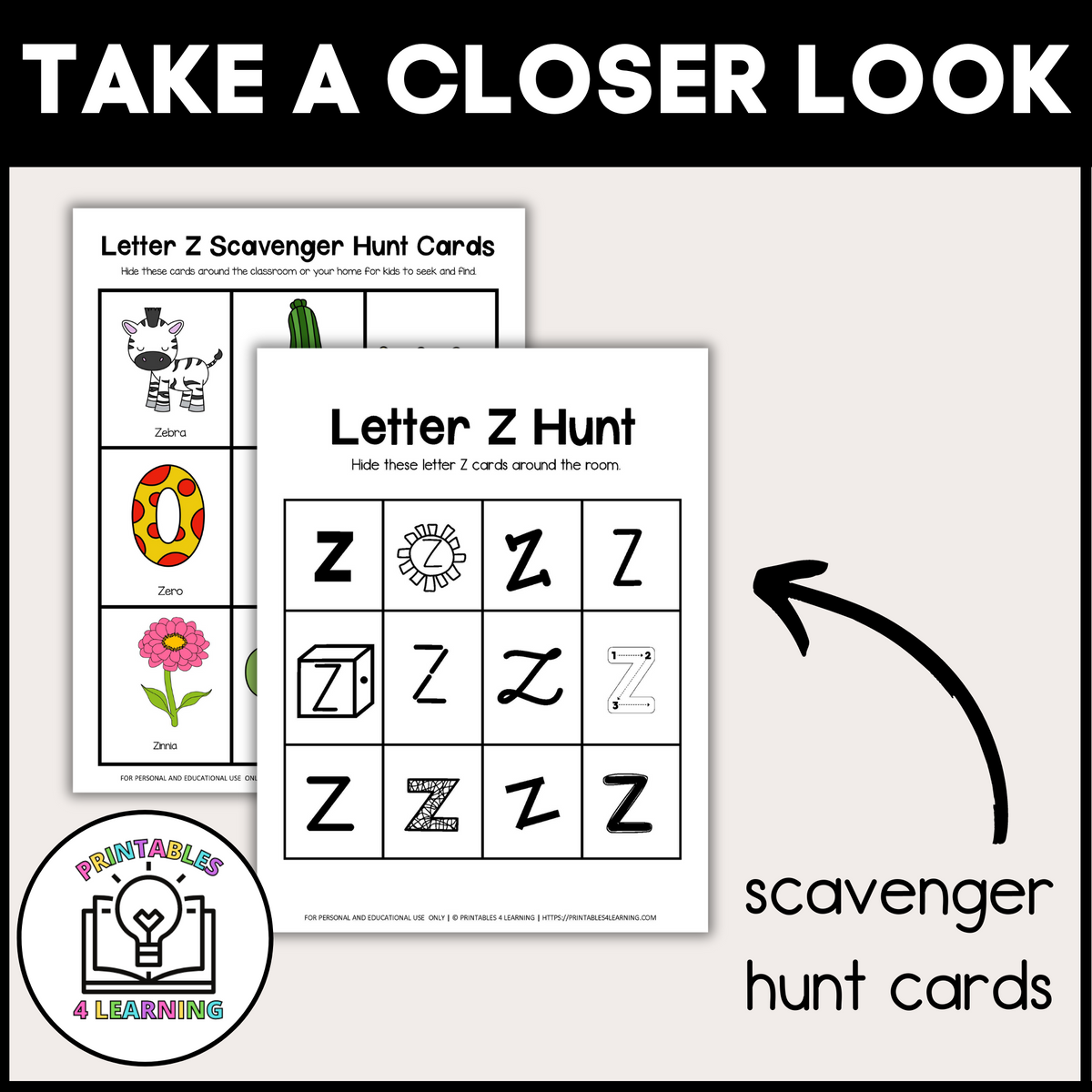 Letter Z Scavenger Hunt Packet – Printables 4 Learning