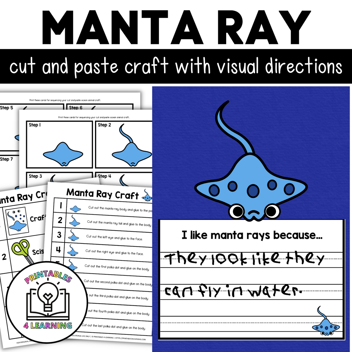 Manta Ray Cut and Paste Craft with Visual Directions – Printables 4 ...