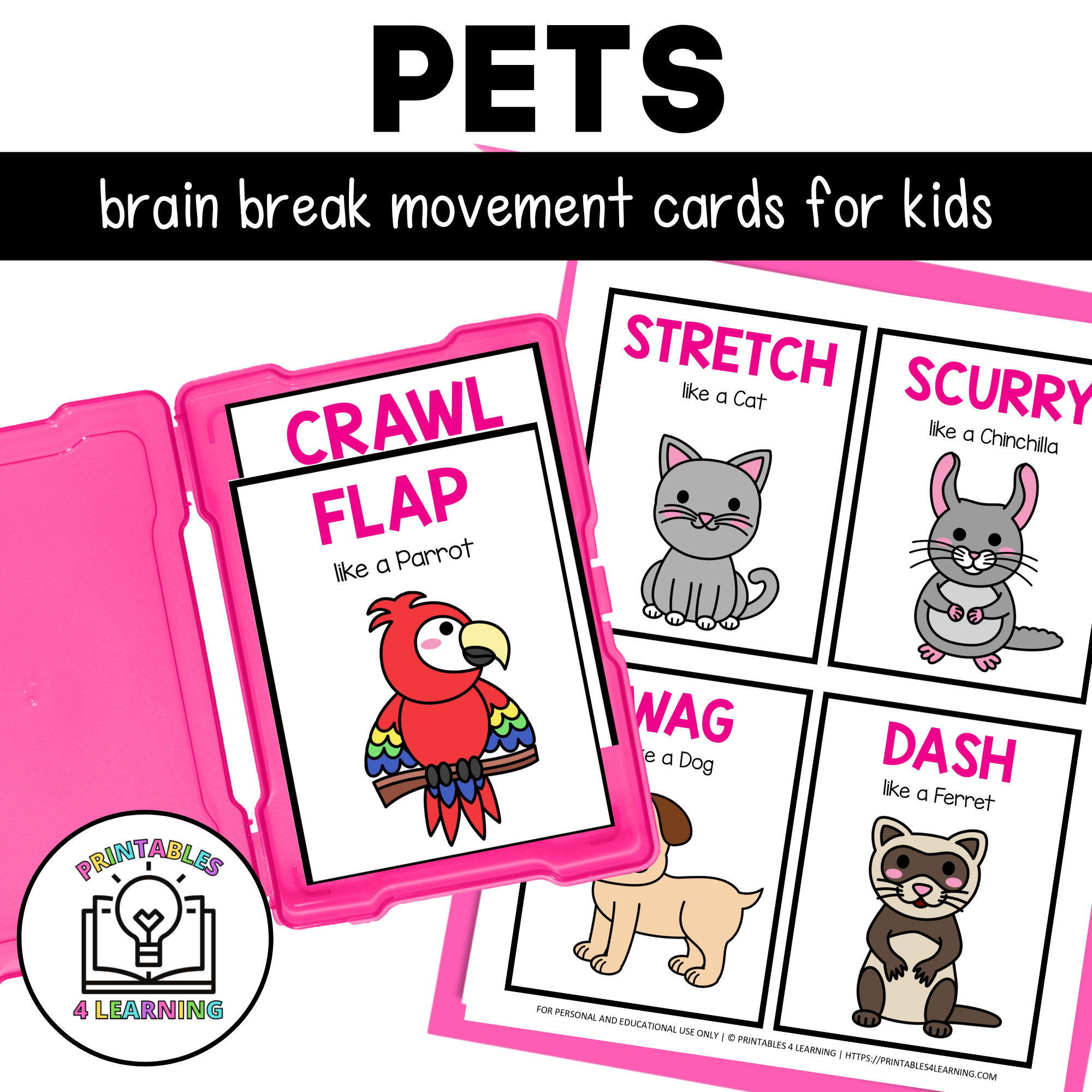 Pets Movement Cards for Brain Break Activities - Printables 4 Learning