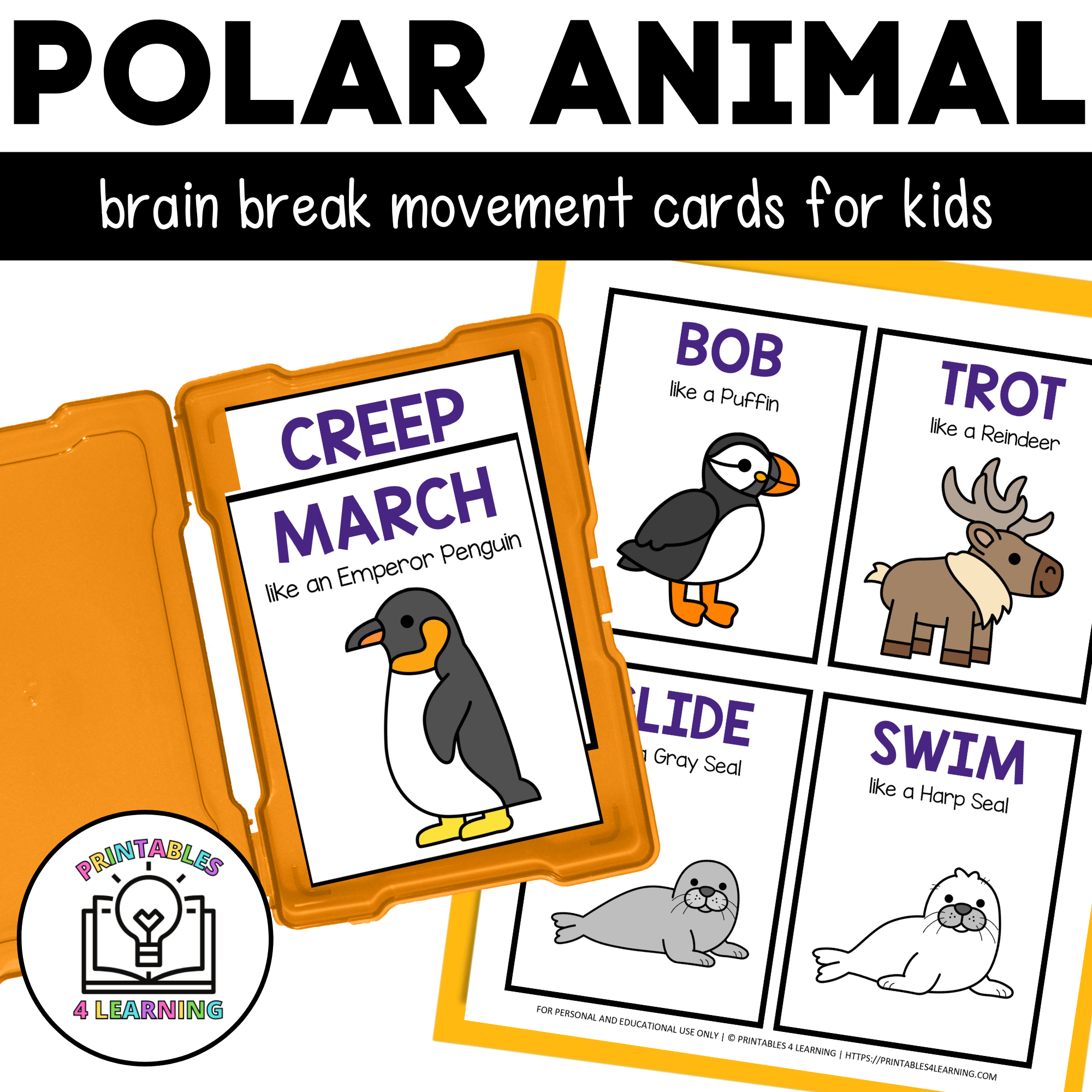 Polar Animal Movement Cards for Brain Break Activities - Printables 4 ...