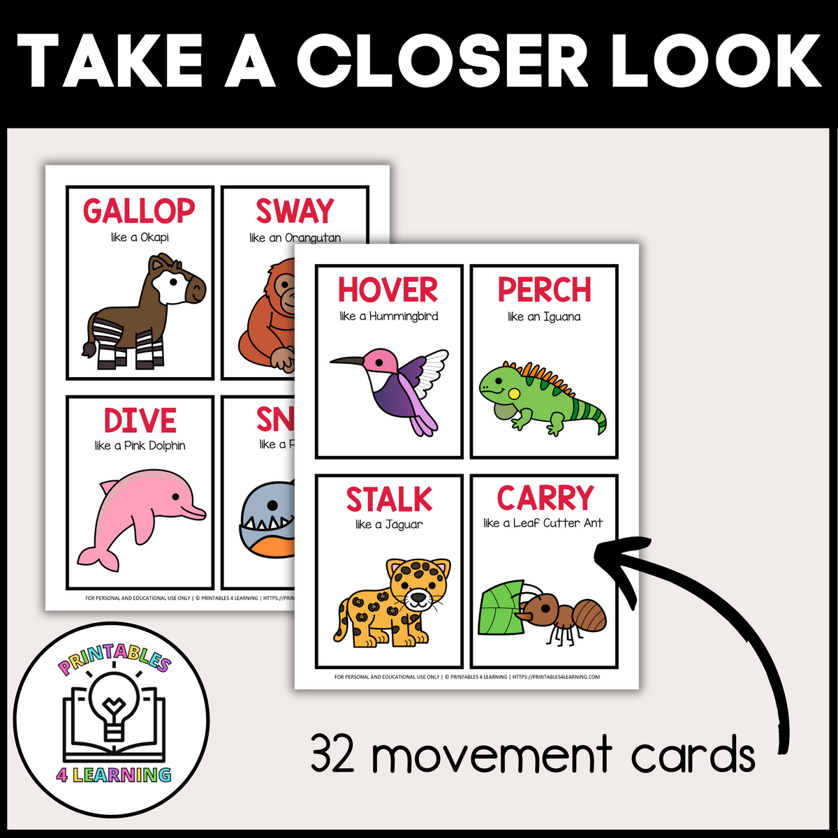 Rainforest Animal Movement Cards for Brain Break Activities ...